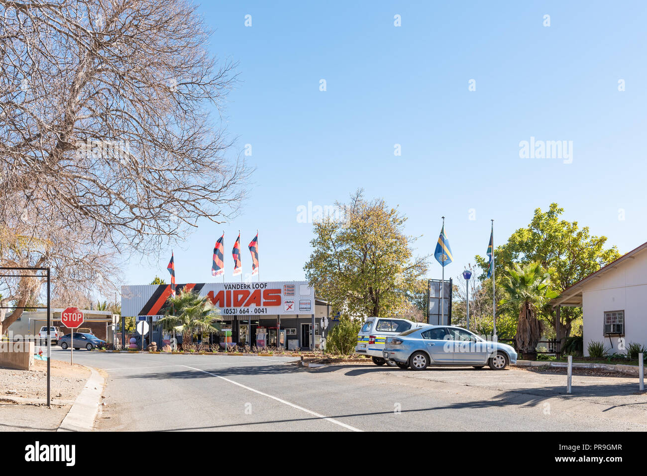 VANDERKLOOF, SOUTH AFRICA, AUGUST 6, A street scene with a business ...