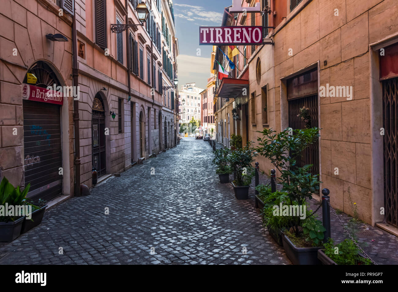 Italian Street Via di S. Martino Ai Monti, Tirreno Hotel Facade Stock ...