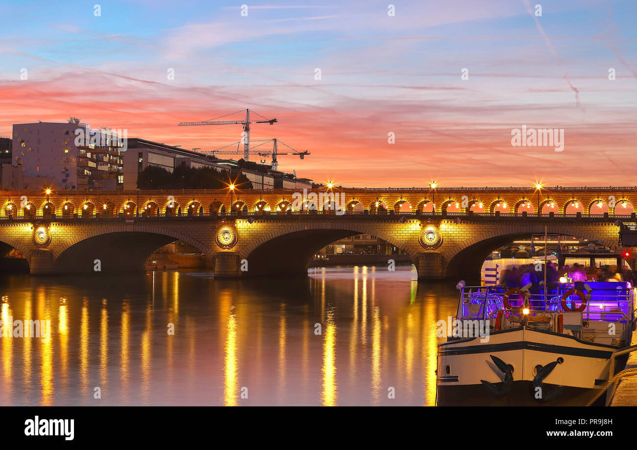 The Bercy bridge at night, Paris, France Stock Photo - Alamy