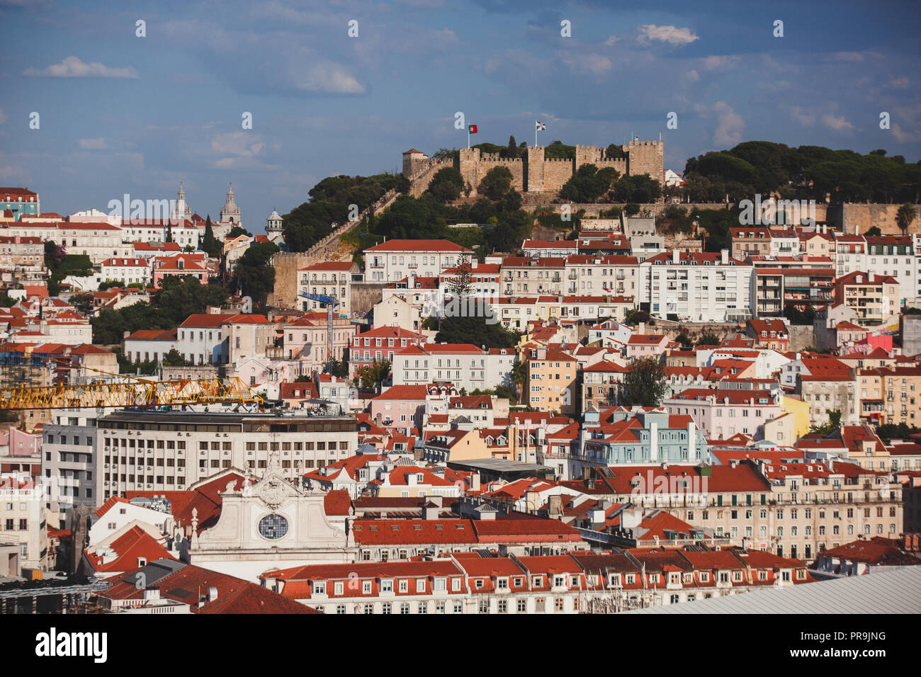 Beautiful super wide-angle aerial view of Lisbon, Portugal with skyline ...