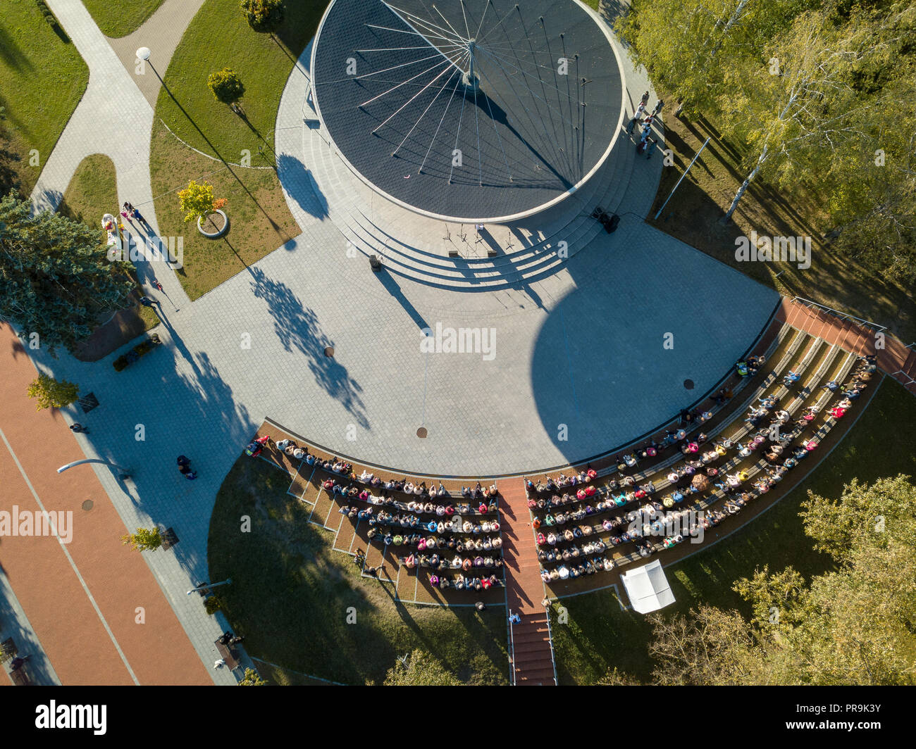 Outdoor stage from above. Sunny autumn evening Stock Photo - Alamy