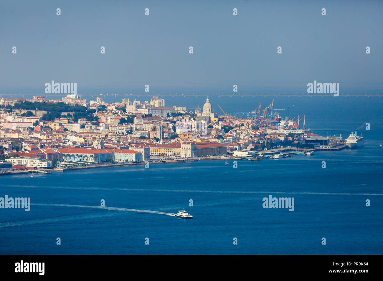 Beautiful super wide-angle panoramic aerial view of Lisbon, Portugal ...