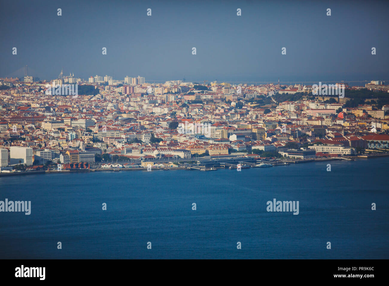 Beautiful super wide-angle panoramic aerial view of Lisbon, Portugal ...
