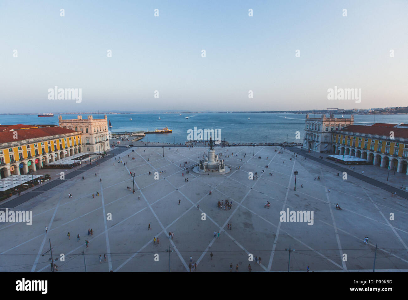 Beautiful super wide-angle aerial view of Lisbon, Portugal with harbor ...
