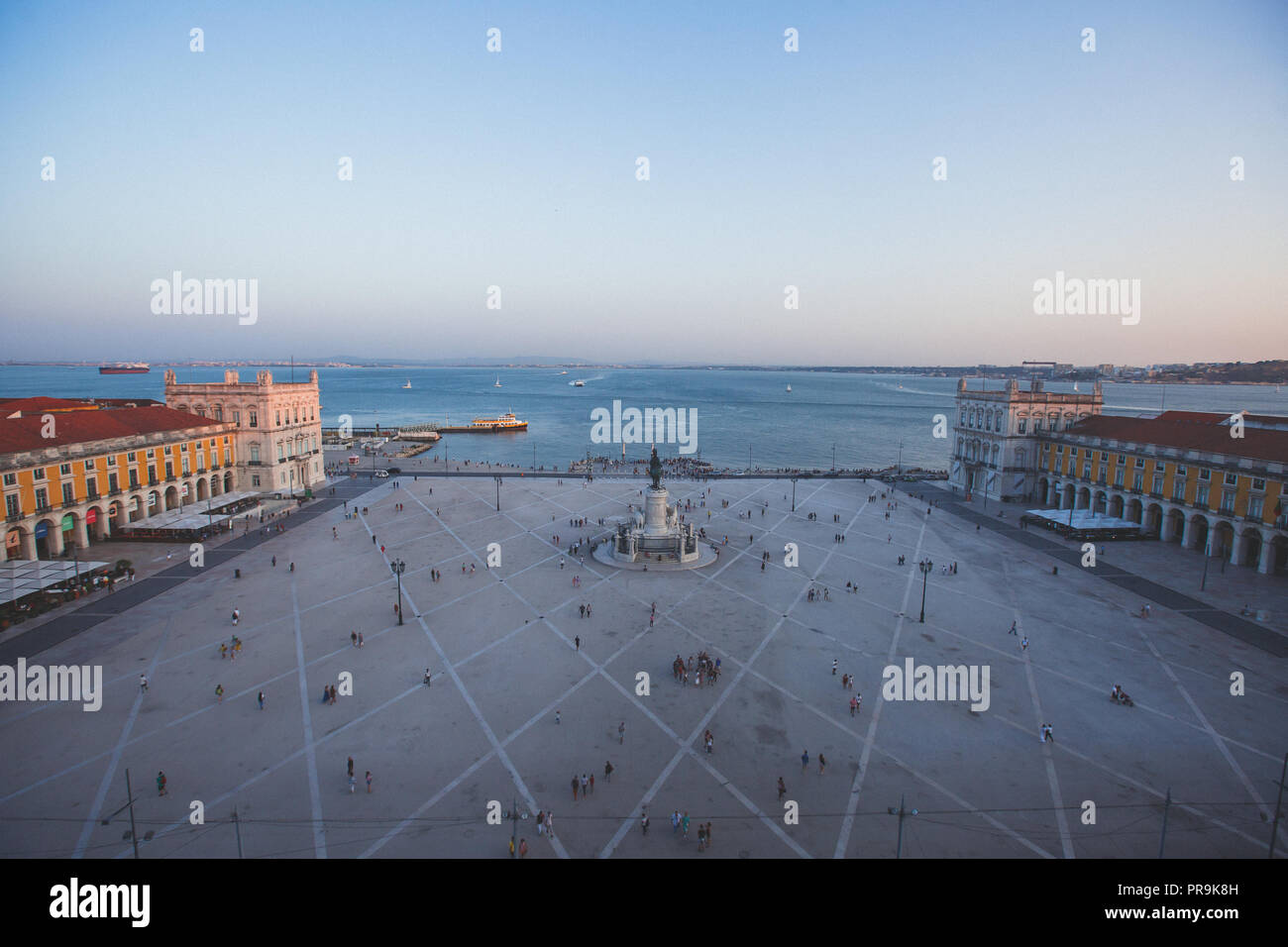 Beautiful super wide-angle aerial view of Lisbon, Portugal with harbor ...