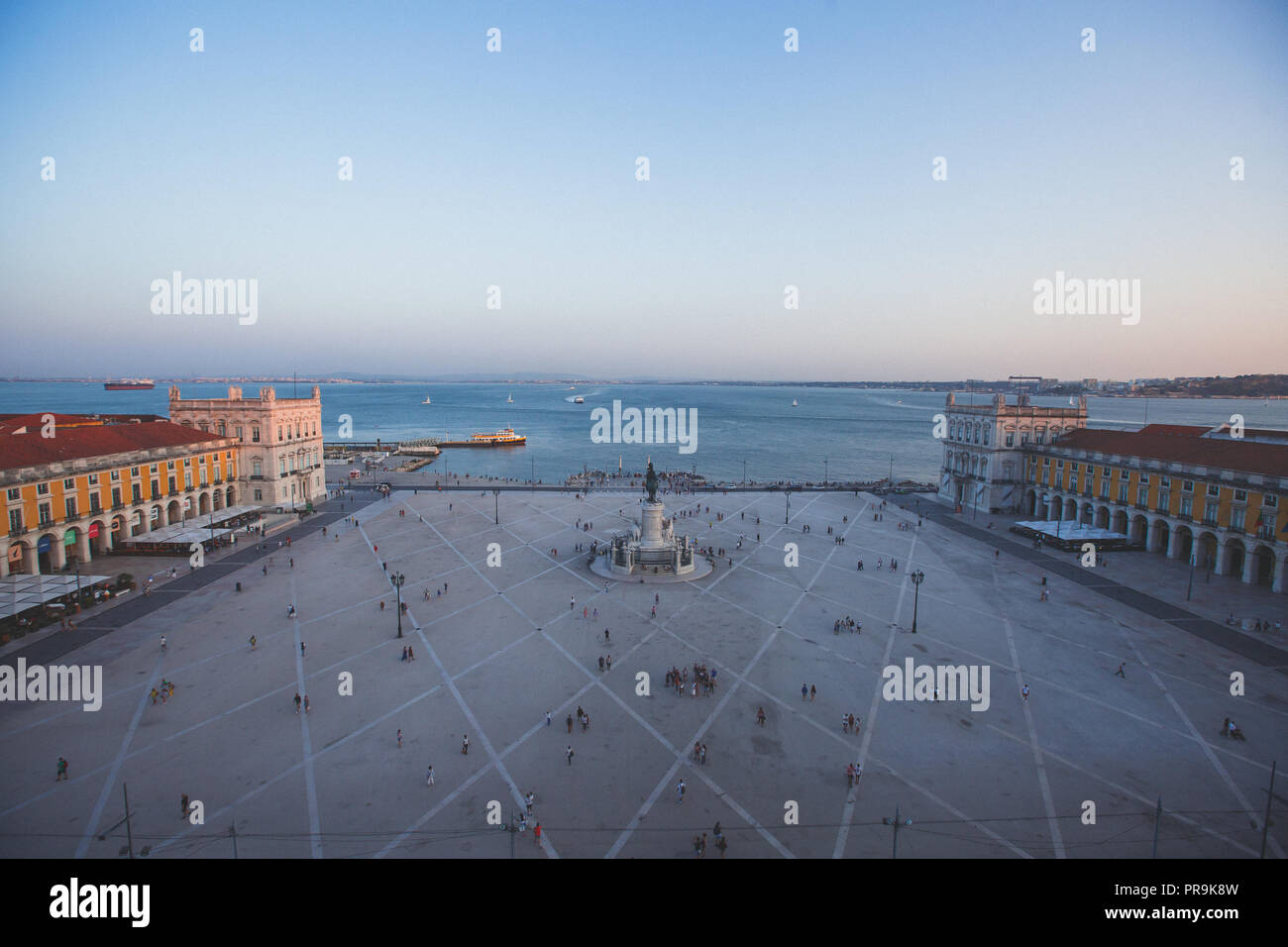 Beautiful super wide-angle aerial view of Lisbon, Portugal with harbor ...