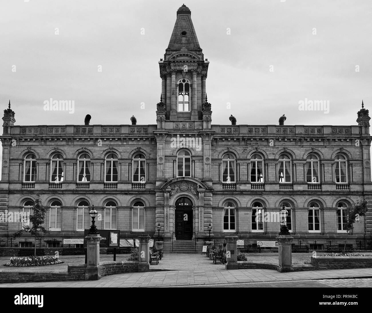 The imposing facade of Victoria Hall, Saltaire, Shipley, Yorkshire ...