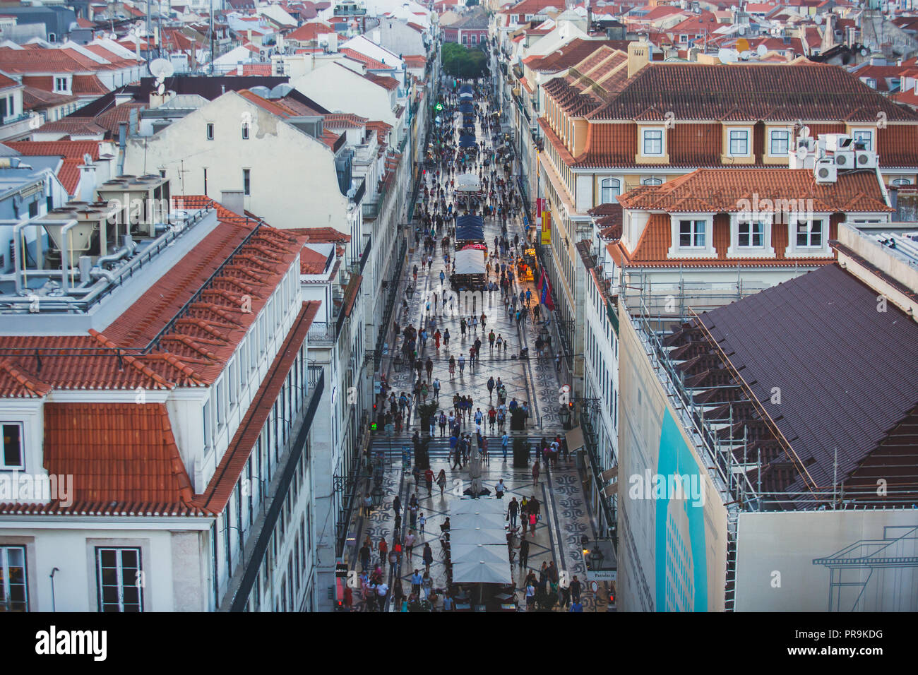 Beautiful super wide-angle aerial view of Lisbon, Portugal with harbor ...