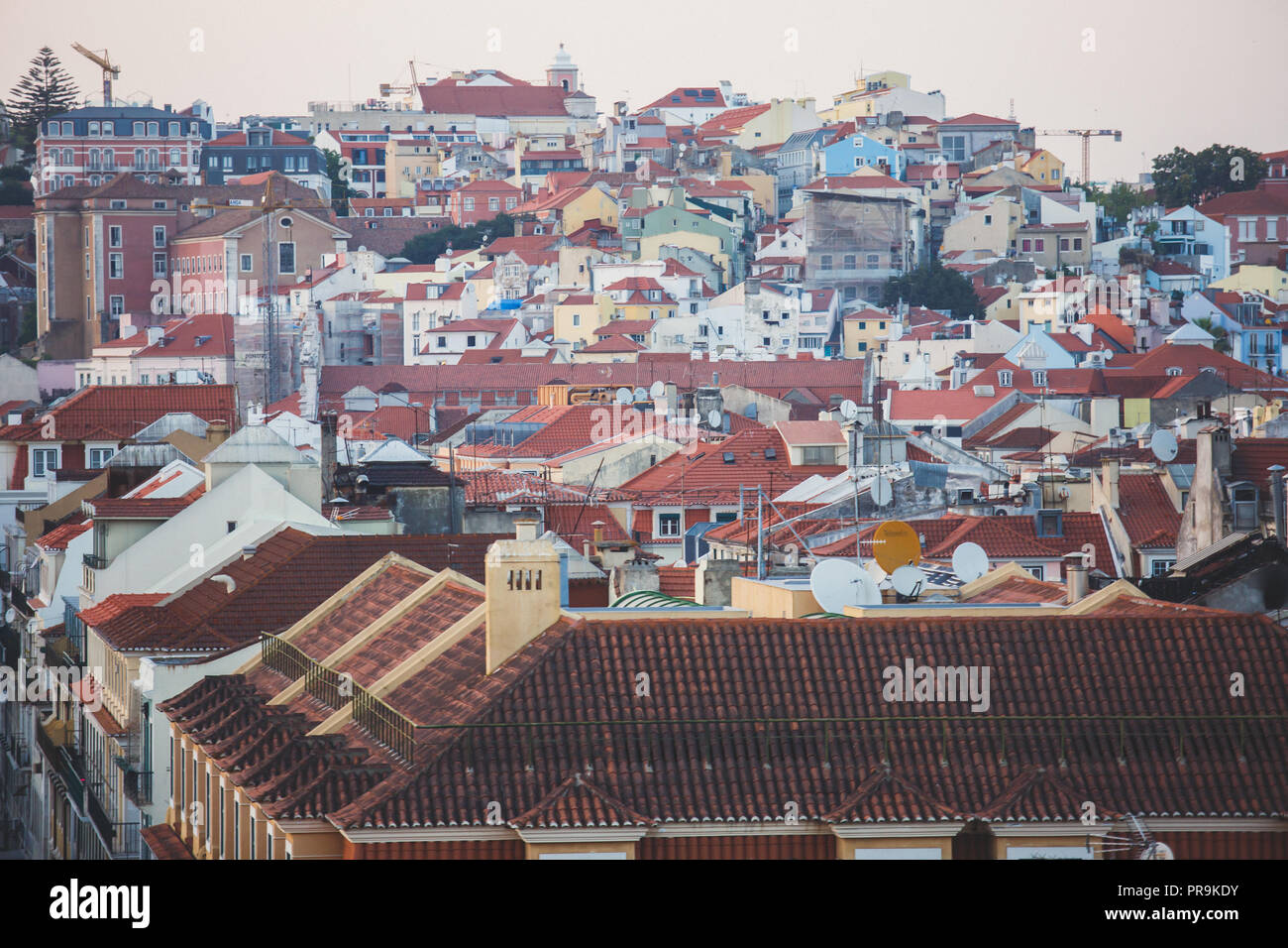 Beautiful super wide-angle aerial view of Lisbon, Portugal with harbor ...