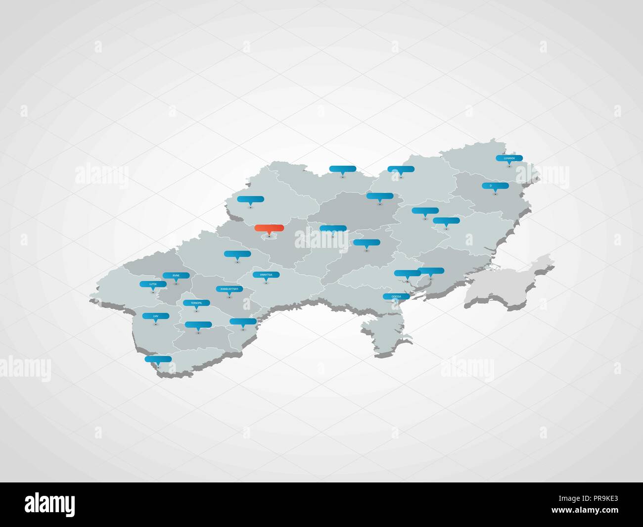 Isometric 3D Ukraine map. Stylized vector map illustration with cities ...