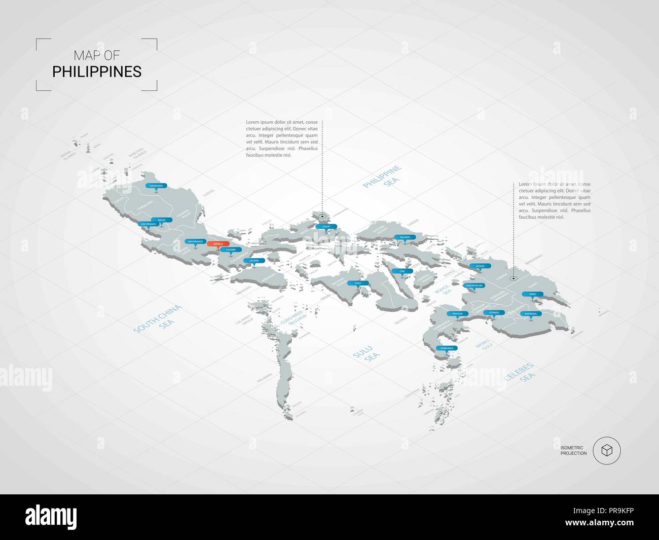 Isometric 3D Philippines map. Stylized vector map illustration with ...
