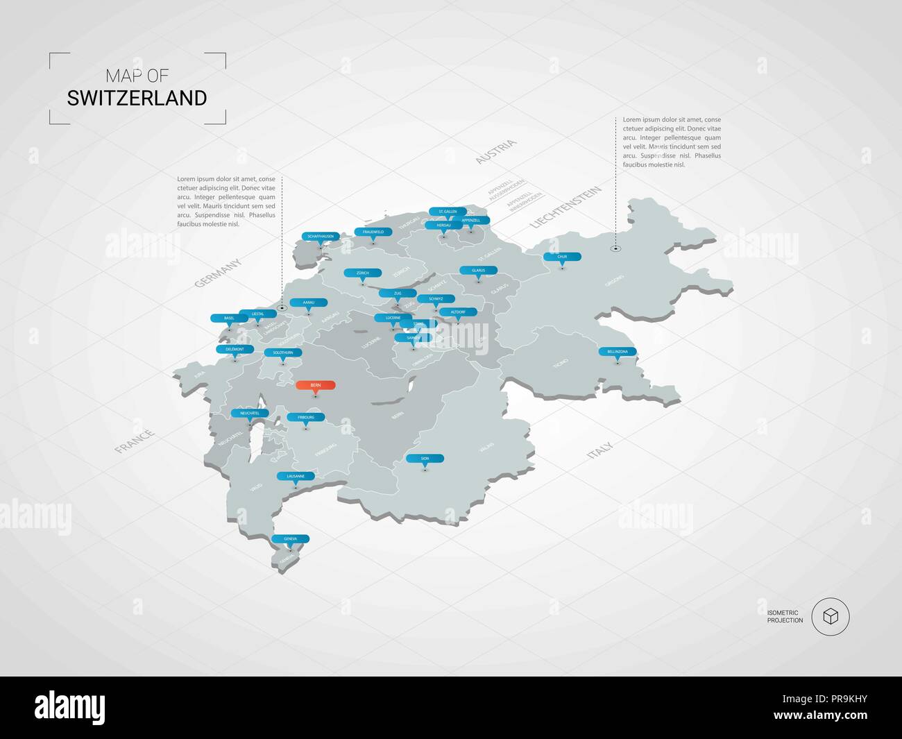 Isometric 3D Switzerland map. Stylized vector map illustration with ...