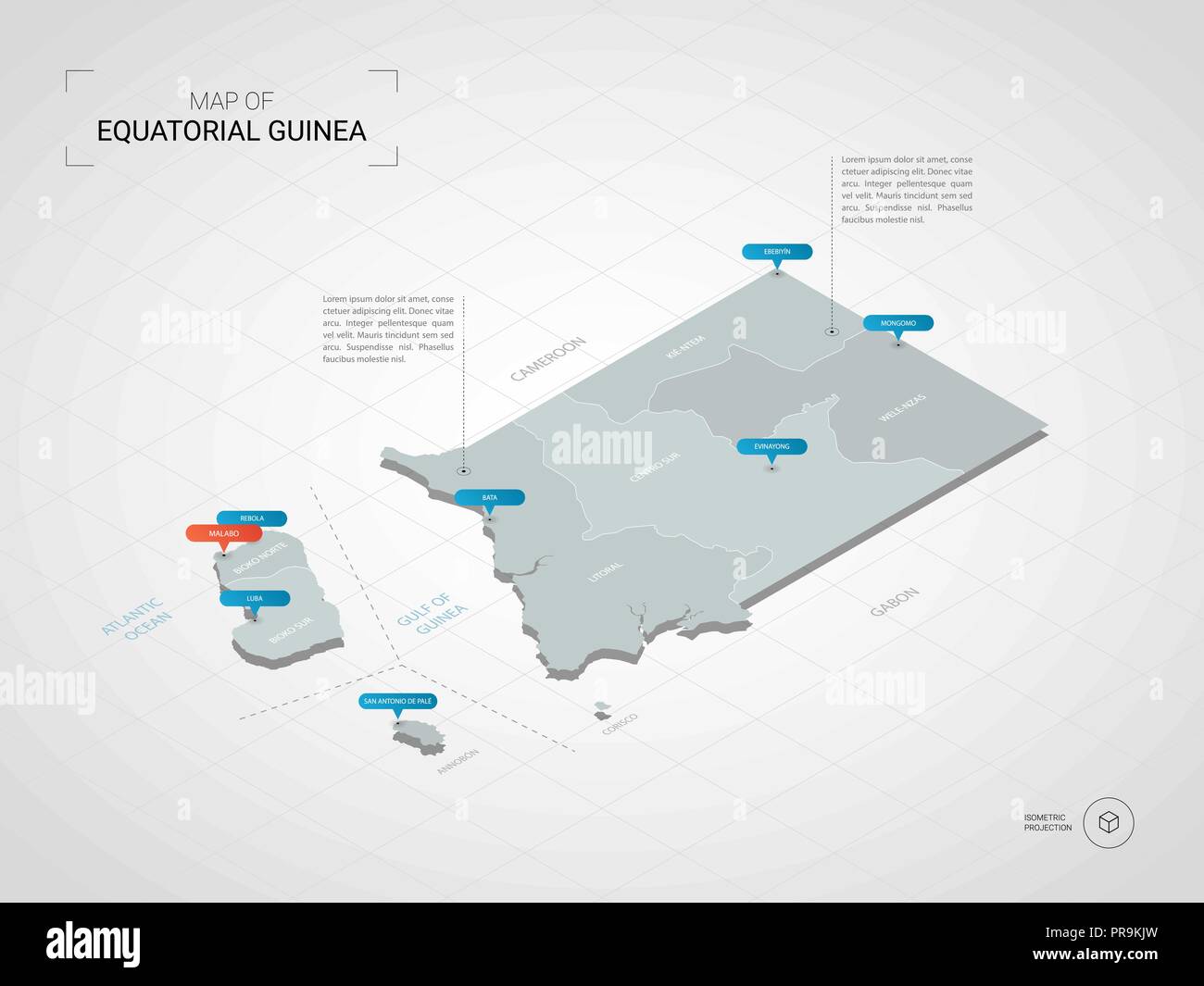 Isometric 3D Equatorial Guinea map. Stylized vector map illustration ...