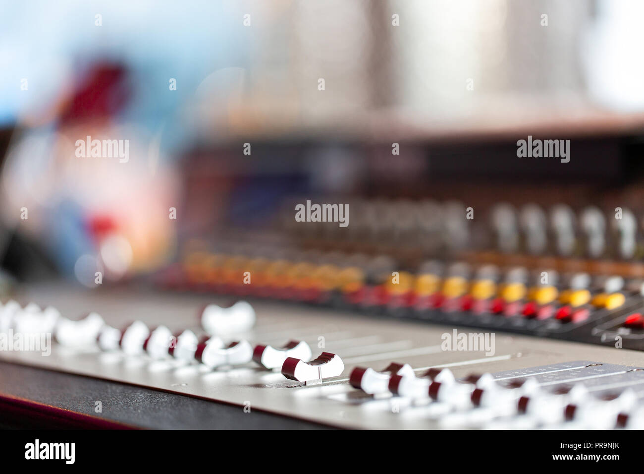 control Fader. Mixing console of light equipment operator at the ...