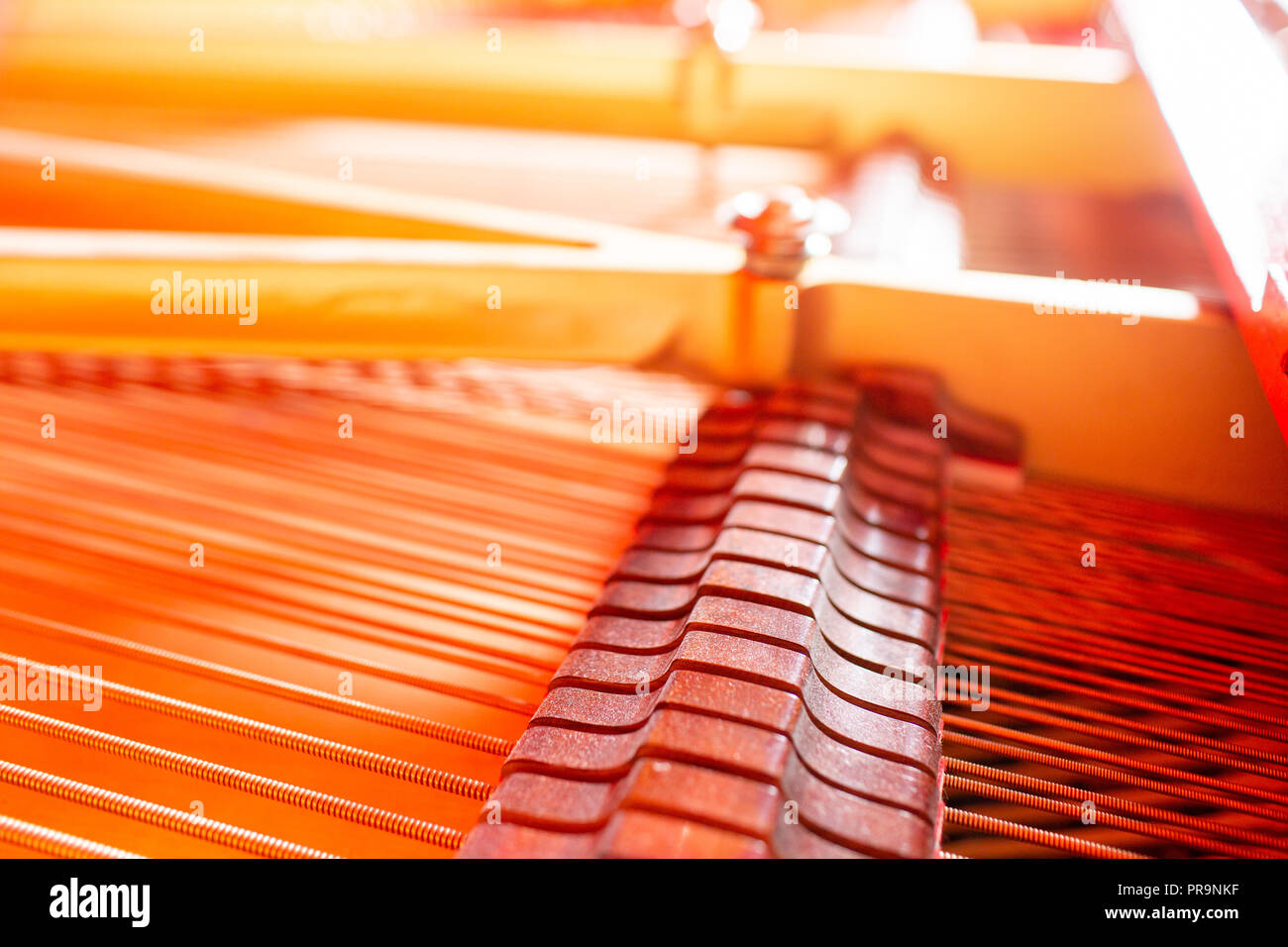 Grand piano strings, steel wire core wound with copper wire. Musical ...