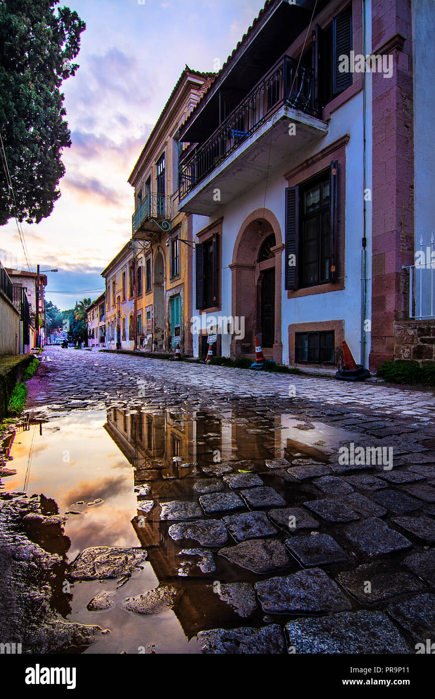 Old houses in the back streets of Ayvalik Stock Photo - Alamy