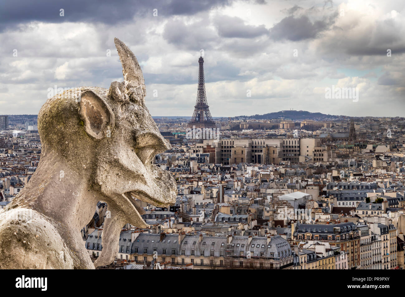 Gargoyle looking to Eiffel tower Stock Photo - Alamy