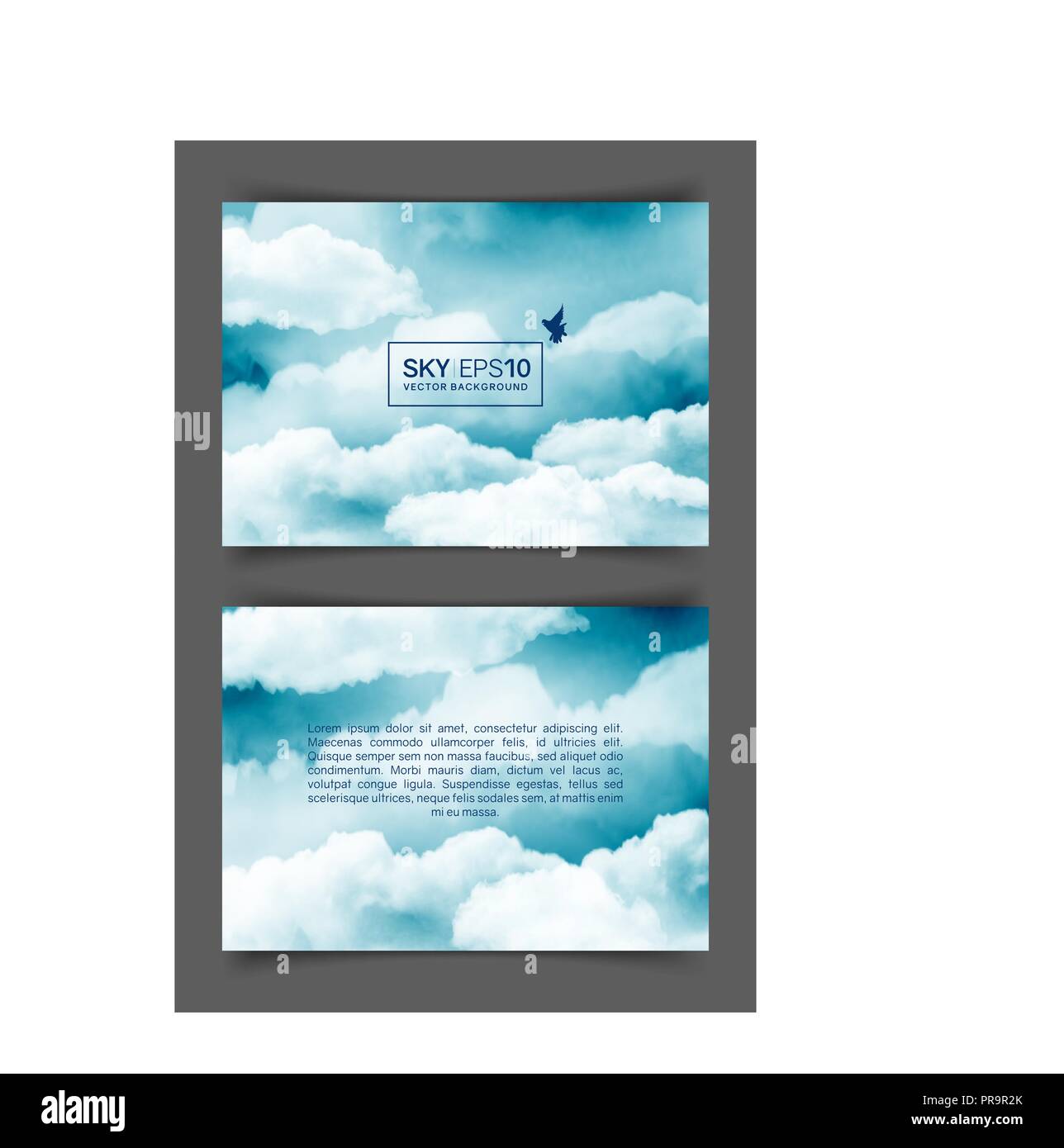 Two-sided horizontal flyer of a4 format with watercolor blue-white sky ...