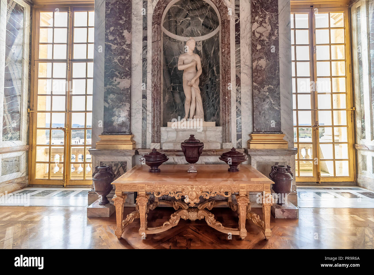 Big windows in the Hall of Mirrors (Galerie des Glaces) of the Royal ...