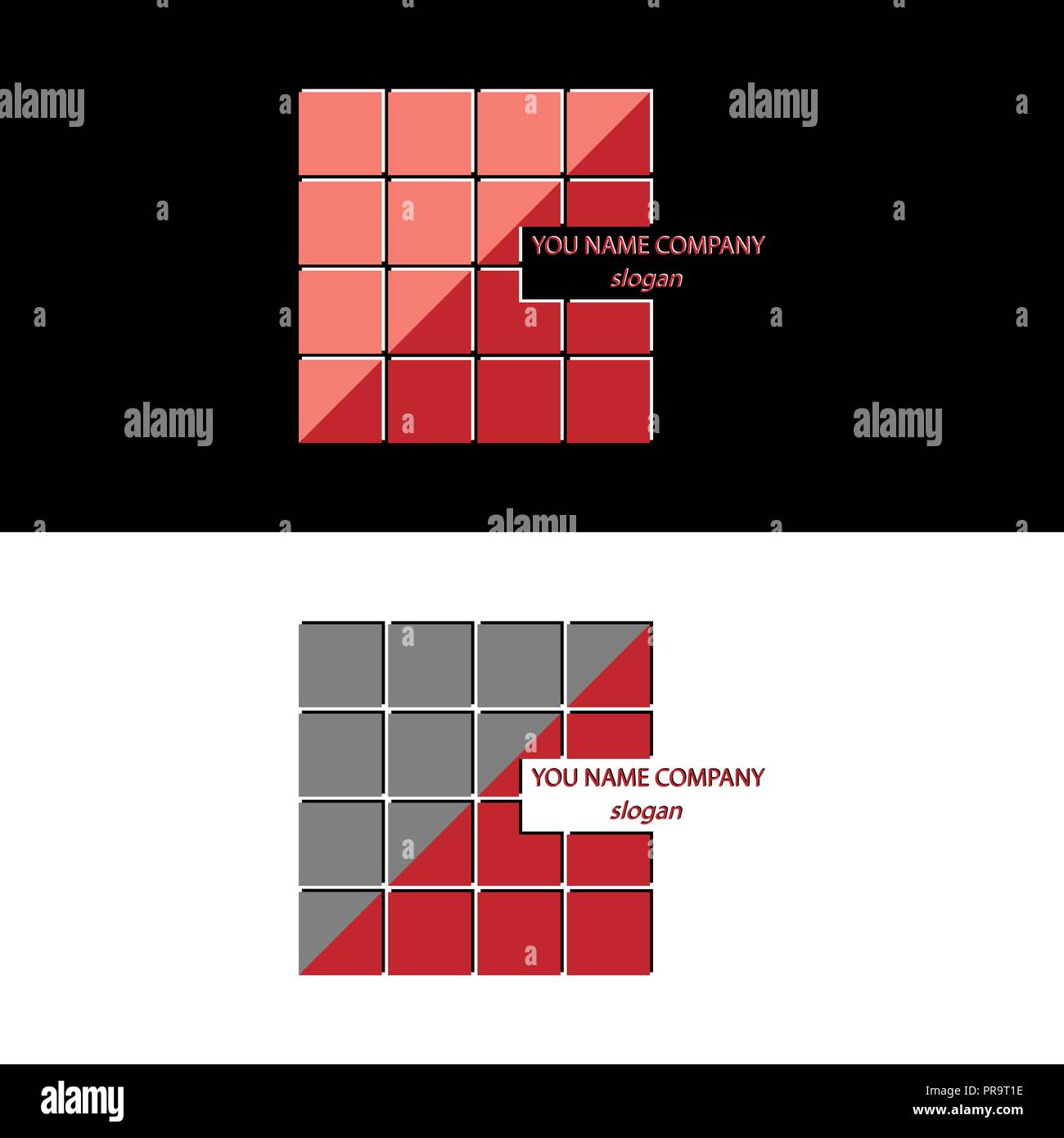 A large square of many squares divided diagonally in different colors ...