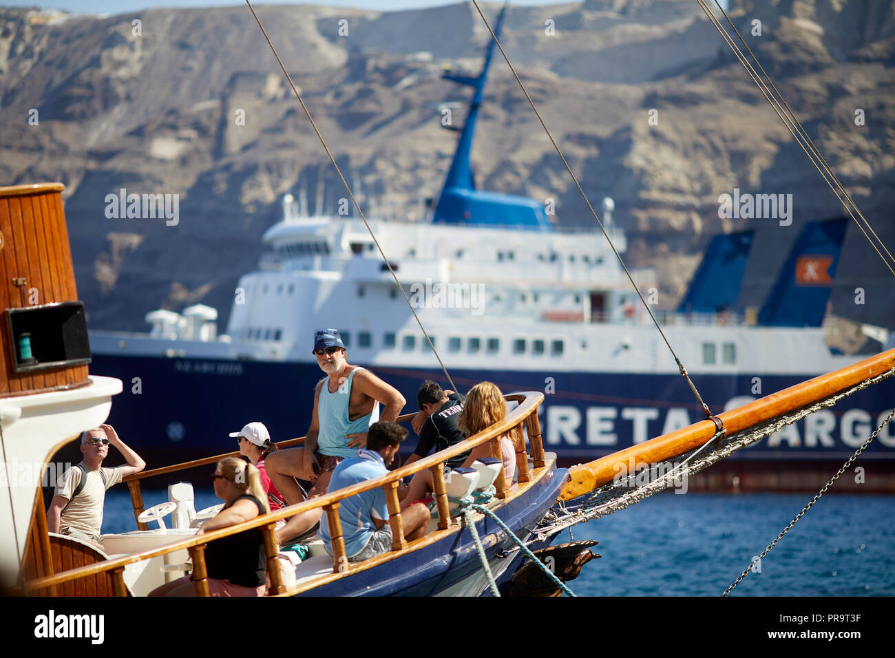 Athinios ferry port island of Santorini, a Cyclades group of islands in ...
