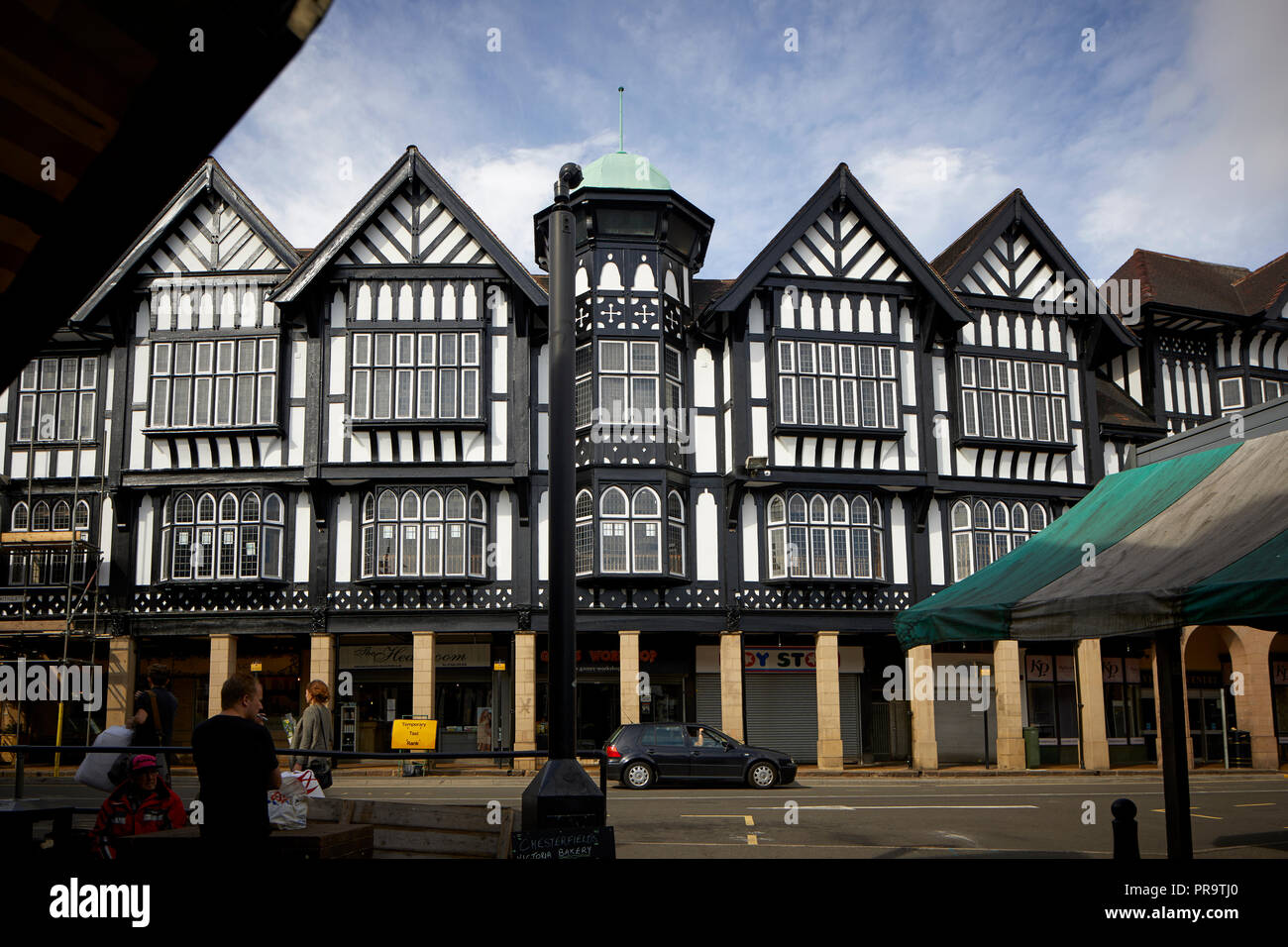 Chesterfield market town centre in Derbyshire, historic mock tudor ...