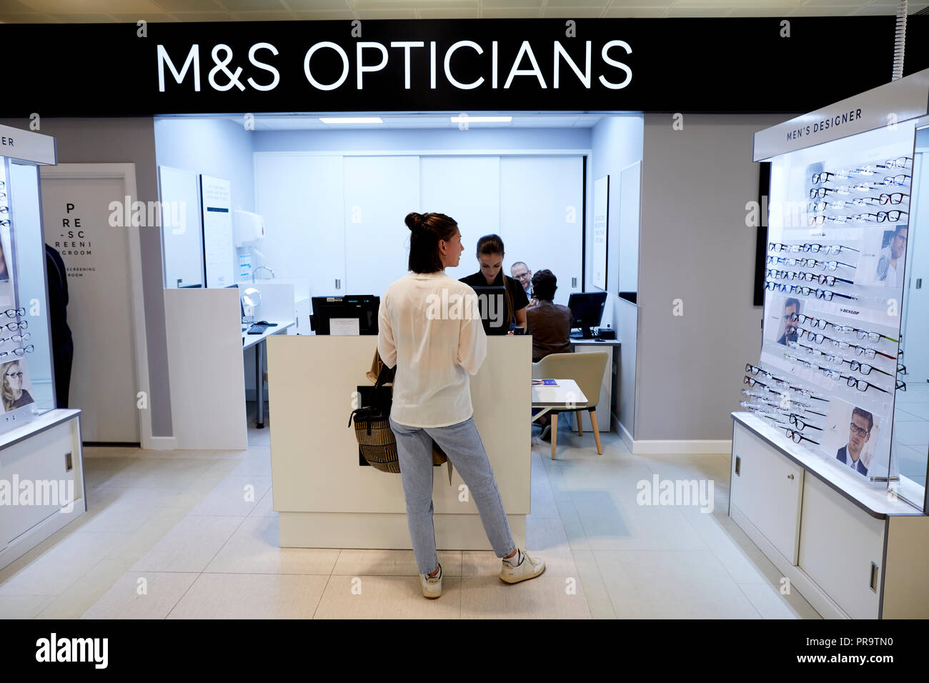 Marks and Spencer opticians shop inside the Manchester store Stock ...