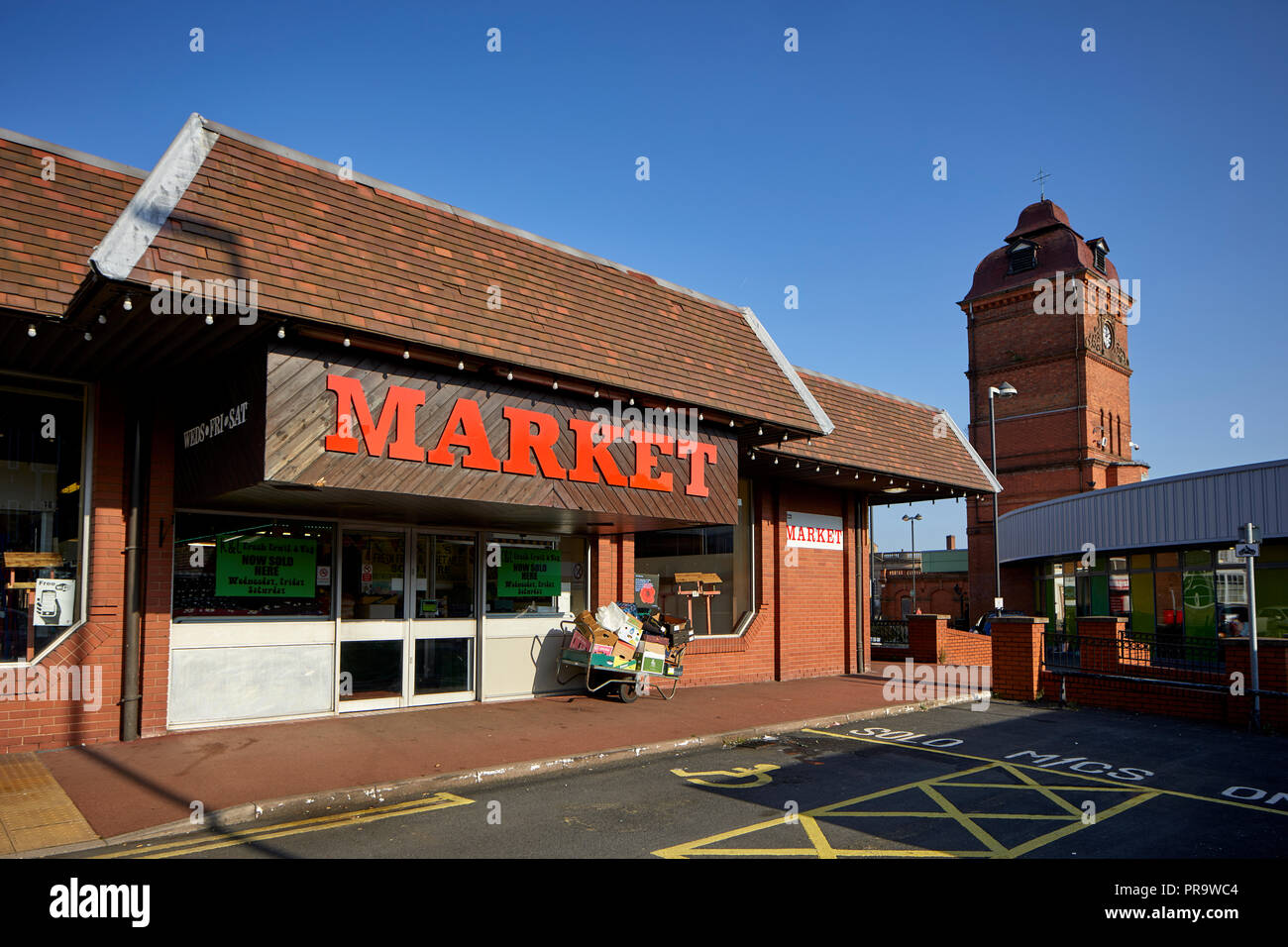 Indoor market hall Stoke-on-Trent, Staffordshire with clock tower Stock ...