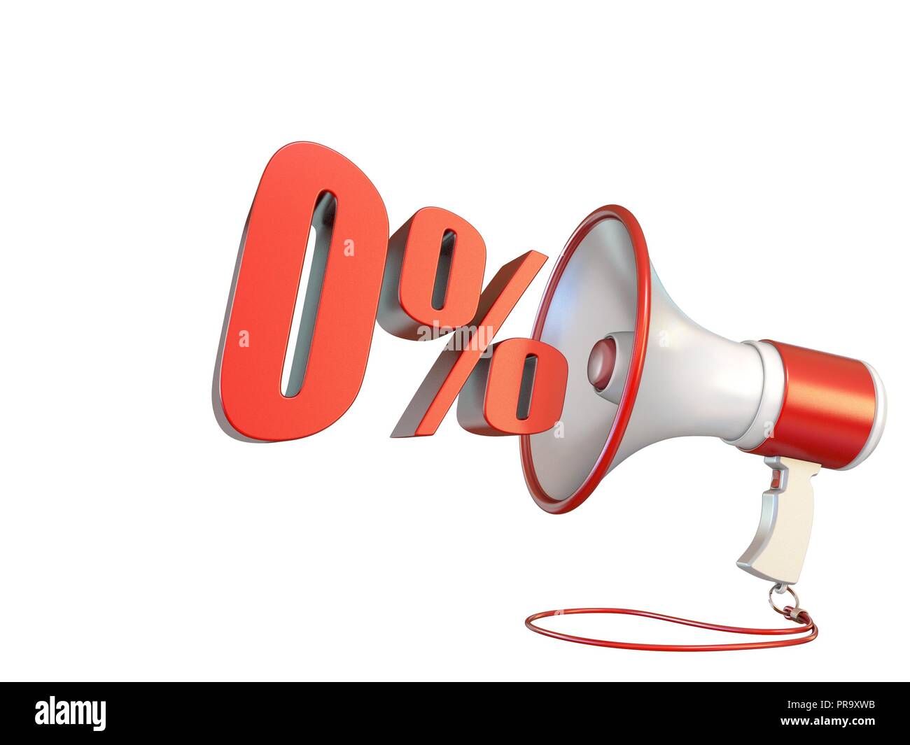 0 percent sign and megaphone 3D rendering illustration isolated on ...
