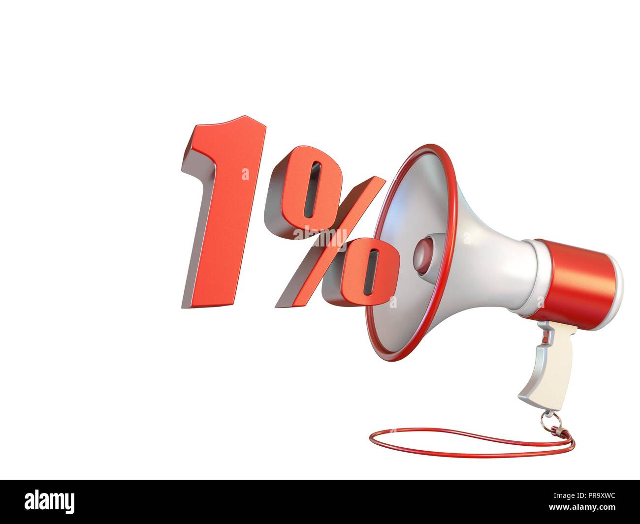 1 percent sign and megaphone 3D rendering illustration isolated on ...