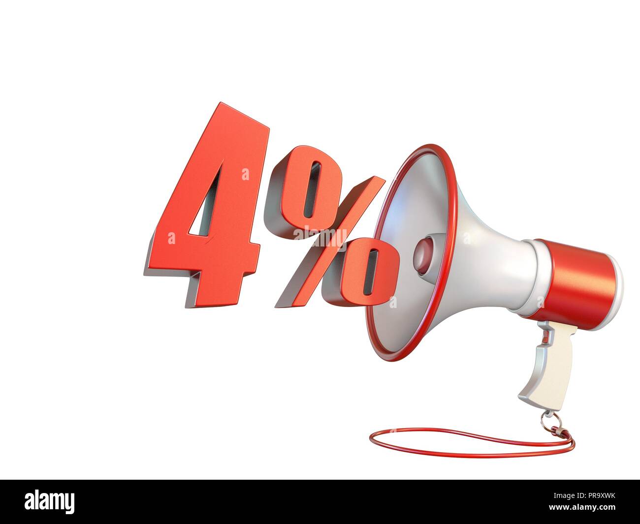 4 percent sign and megaphone 3D rendering illustration isolated on ...