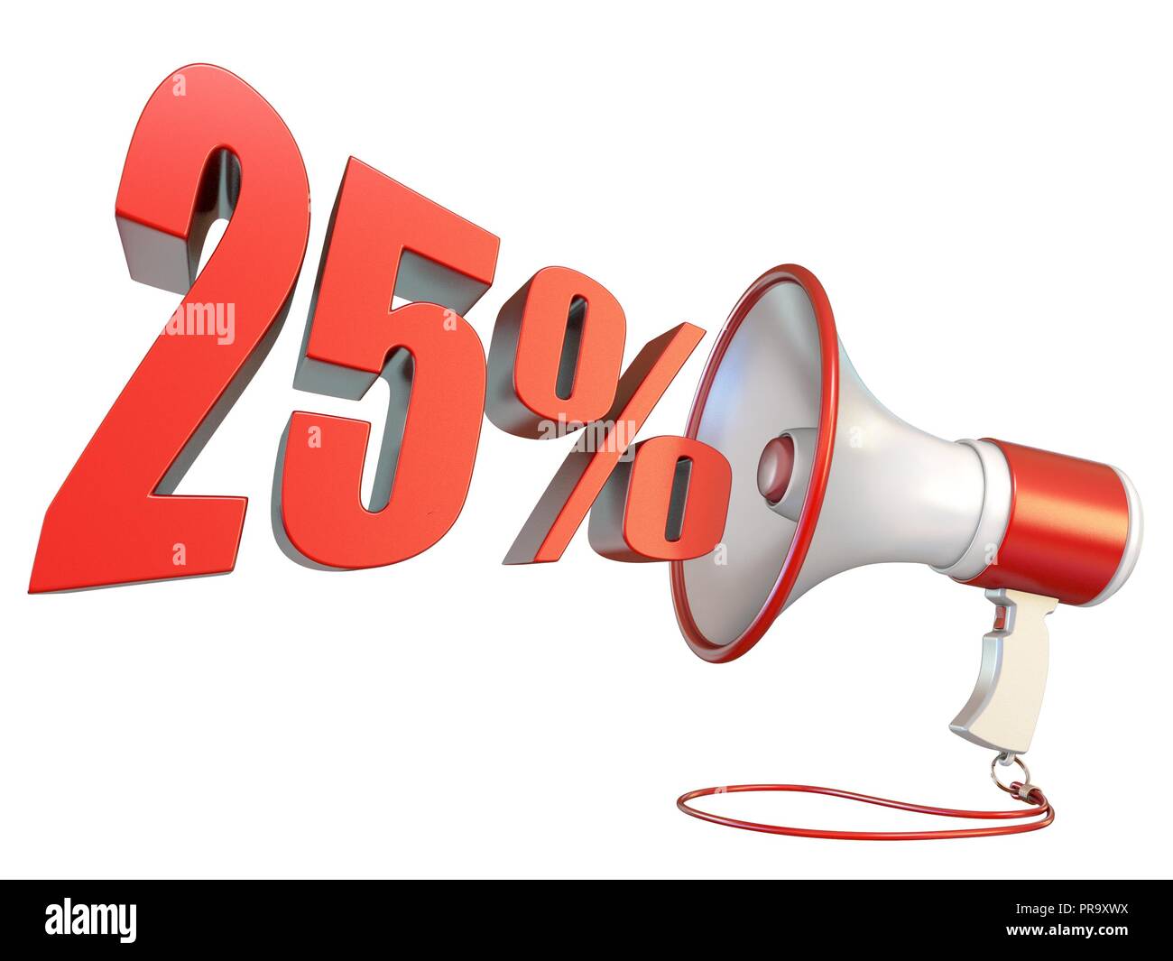25 percent sign and megaphone 3D rendering illustration isolated on ...