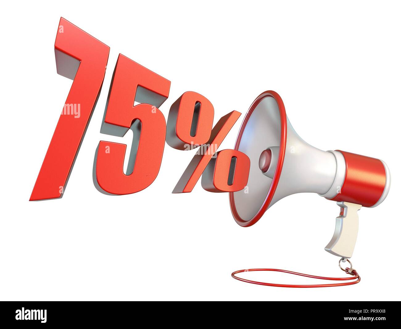 75 percent sign and megaphone 3D rendering illustration isolated on ...