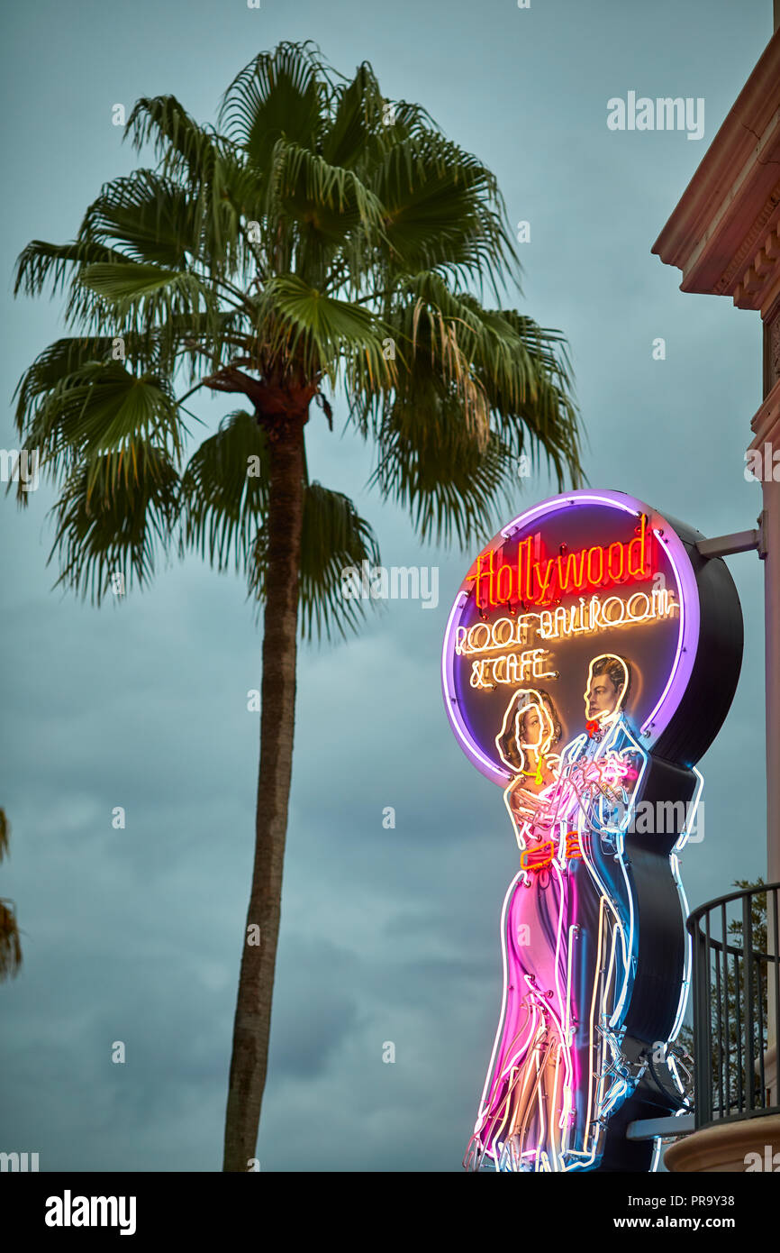 Neon sings at dusk in Universal studios Stock Photo - Alamy