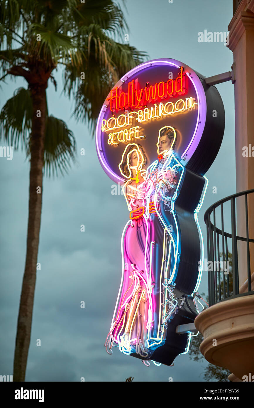 Neon sings at dusk in Universal studios Stock Photo - Alamy