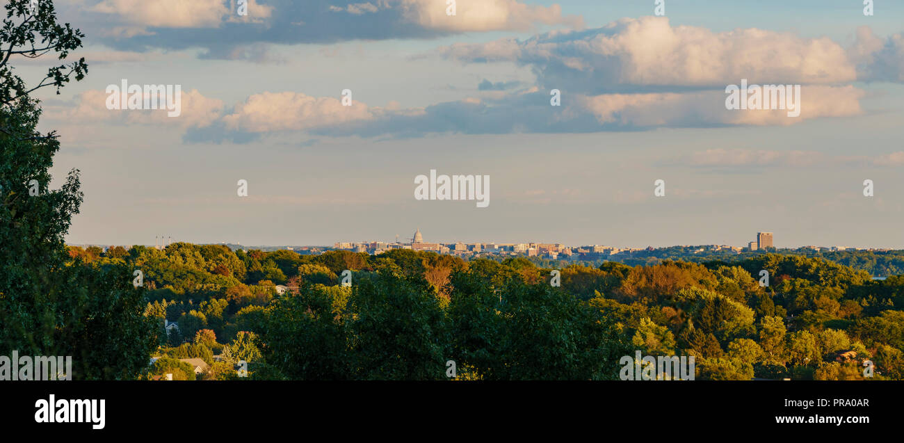 Panoramic view of downtown Madison (center) and University of Wisconsin ...