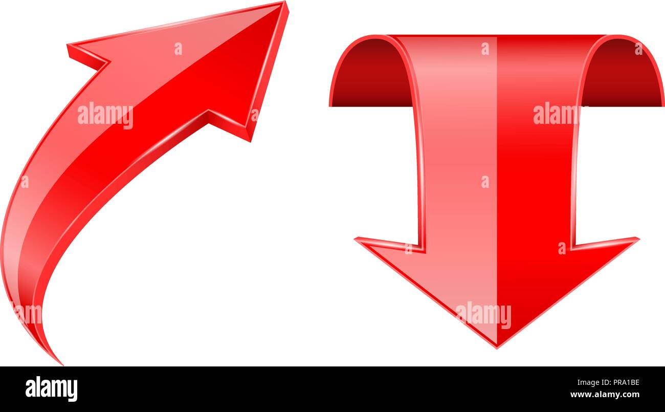 Red 3d arrows. Up and down bent shiny icons Stock Vector Image & Art ...