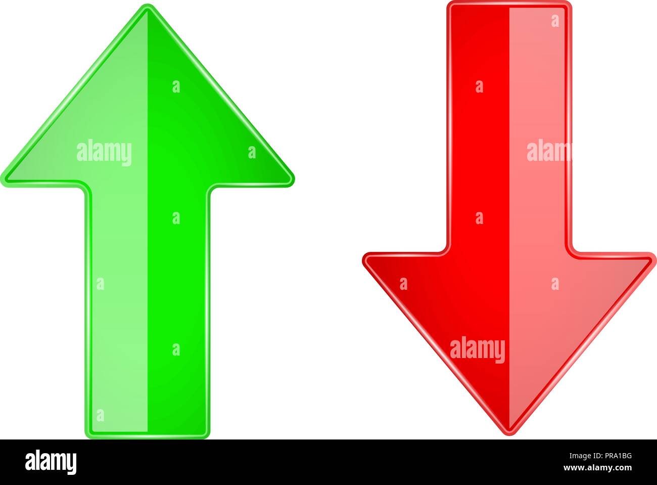 UP and DOWN arrows. 3d shiny glass icons. Red and Green Stock Vector ...