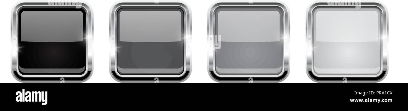 Square buttons. Gray glass 3d icons with metal frame Stock Vector Image ...