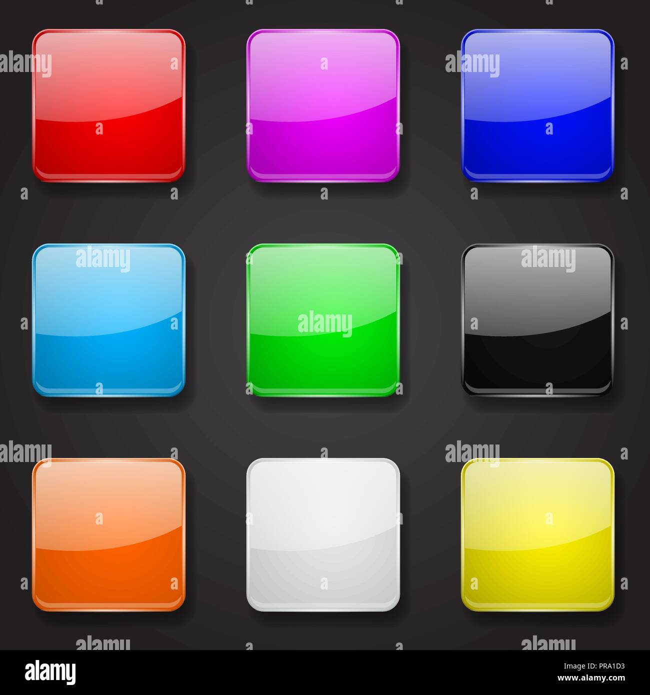 Colored glass 3d buttons. Square icons on black background Stock Vector ...