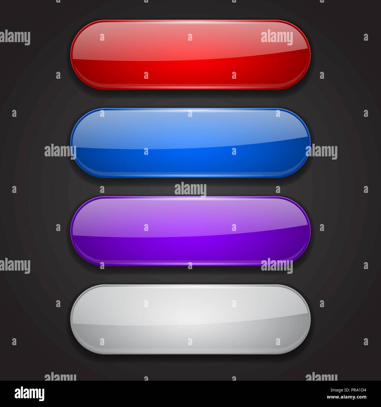 Colored oval buttons. 3d glass menu icons on black background Stock ...