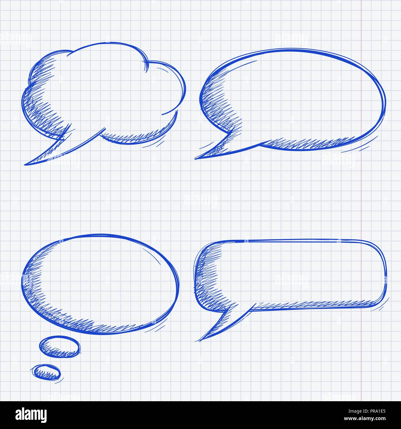 Speech bubbles. Doodles set on lined paper background Stock Vector ...