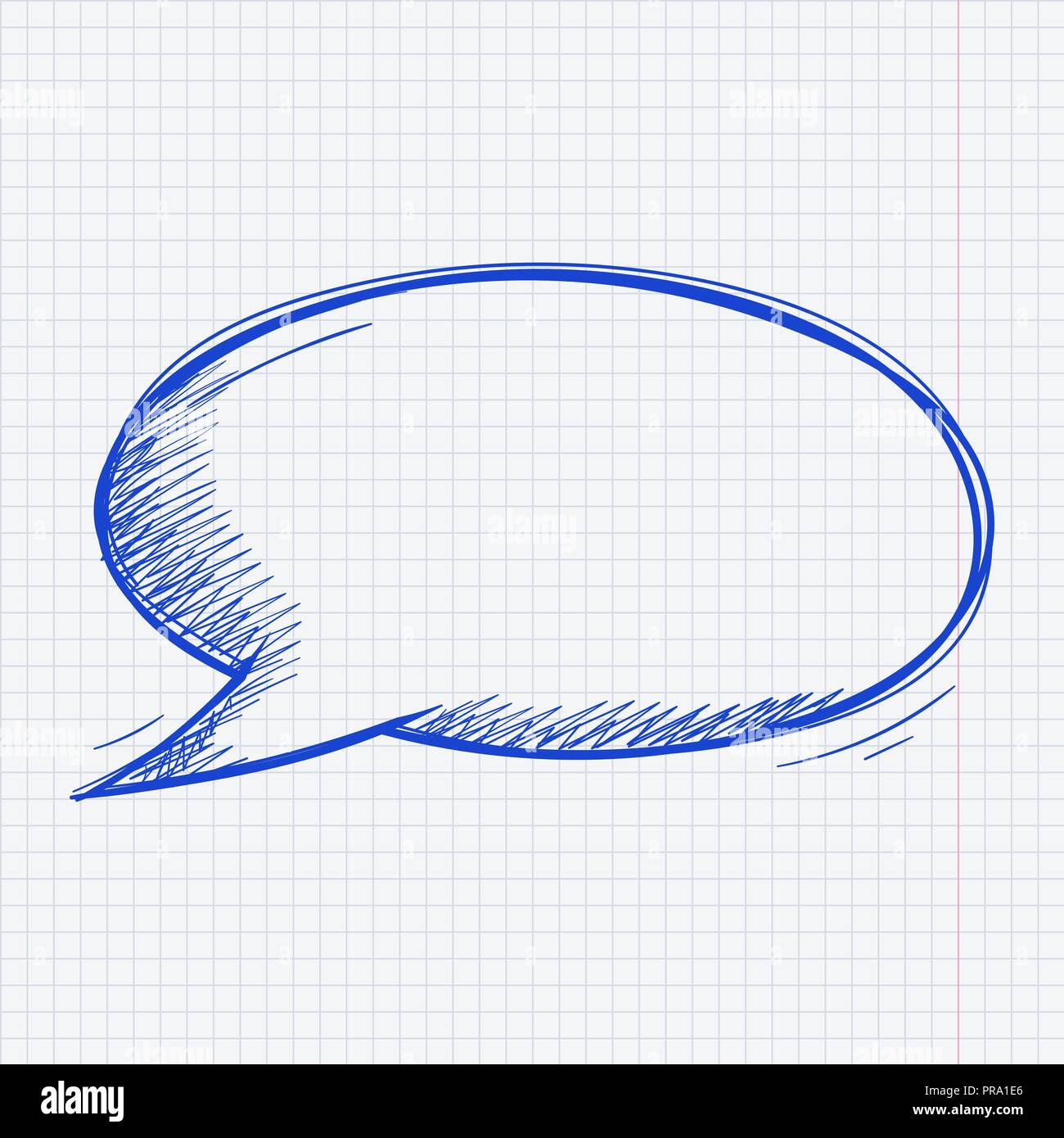 Speech bubble. Blue hand drawn doodle on lined paper background Stock ...