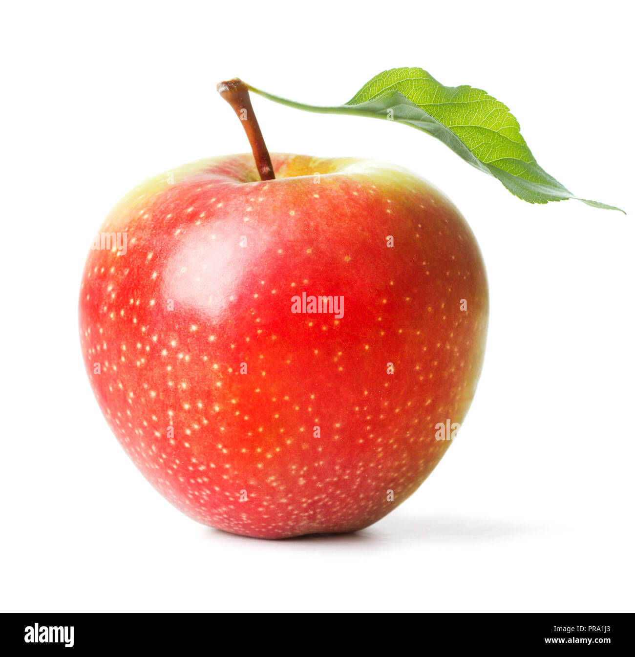 single ripe apple with leaf isolated on white background Stock Photo ...
