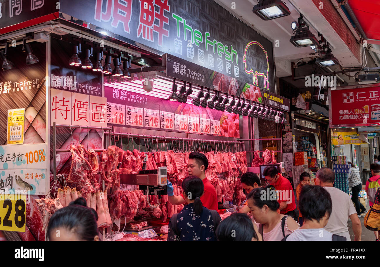 People Buying Meat At Market In Mong kok Stock Photo - Alamy