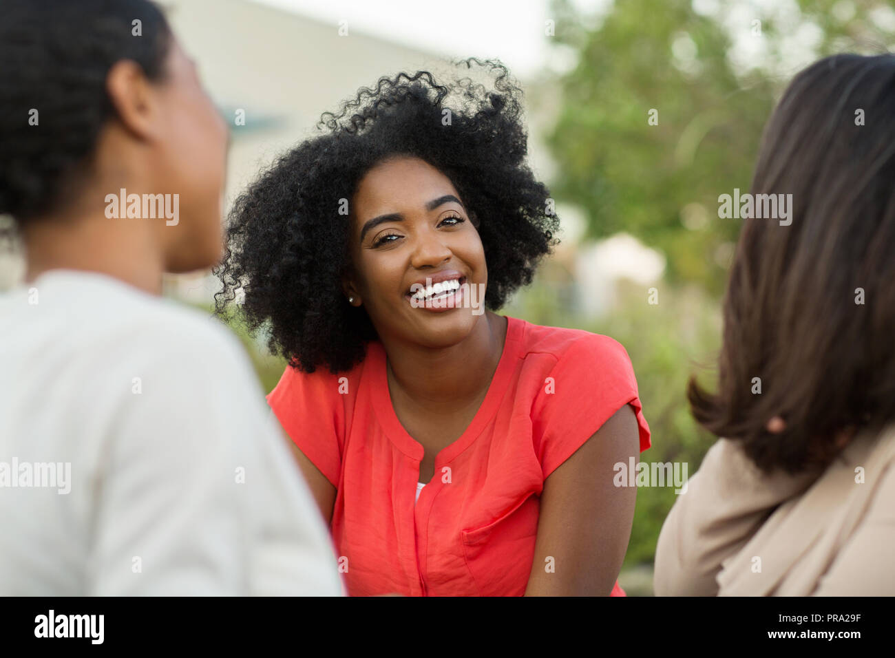 Diverse group of friends talking and laughing Stock Photo - Alamy