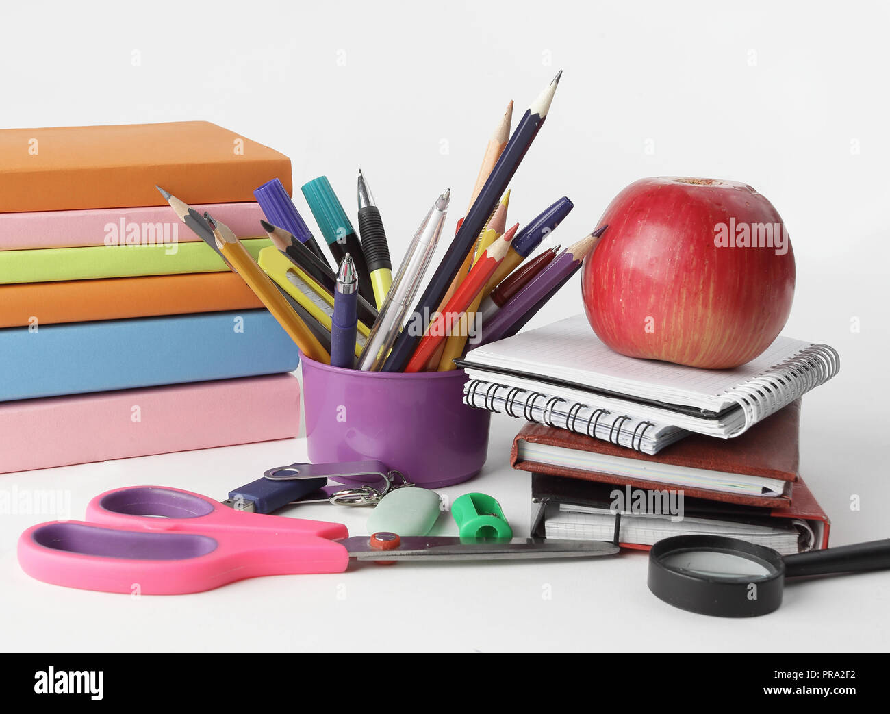 colorful school supplies on white background.photo with copy space ...