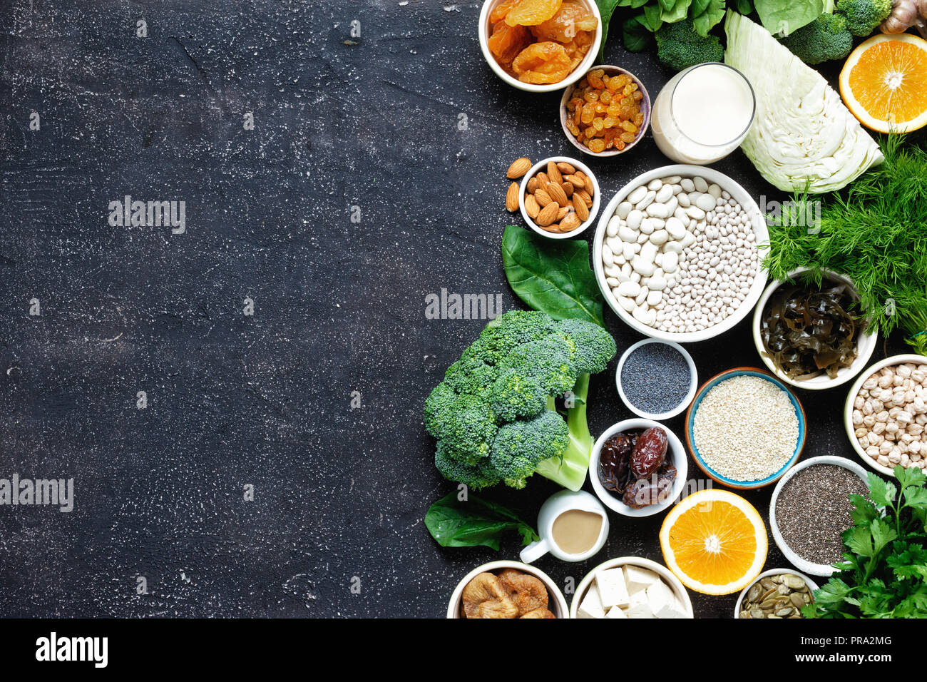 Source of calcium for vegetarians. Top view healthy food clean eating ...