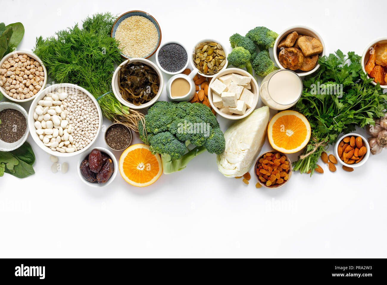 Source of calcium for vegetarians. Top view healthy food clean eating ...
