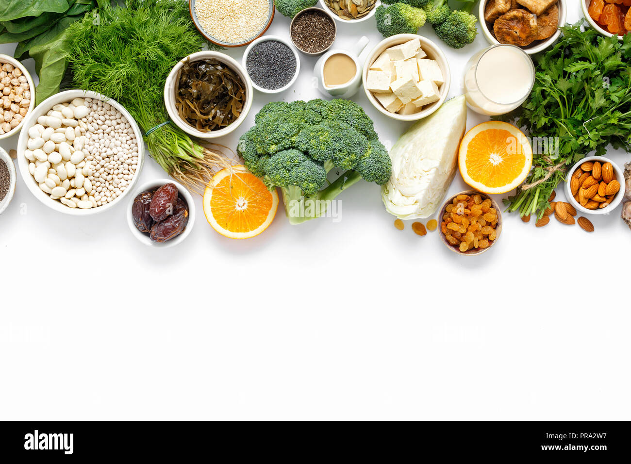 Source of calcium for vegetarians. Top view healthy food clean eating ...